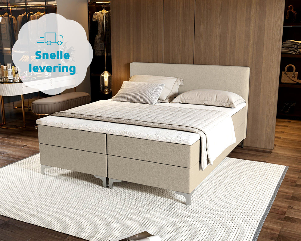 London Luxe Boxspring met Opbergruimte - Beige – Budget-Bed.nl